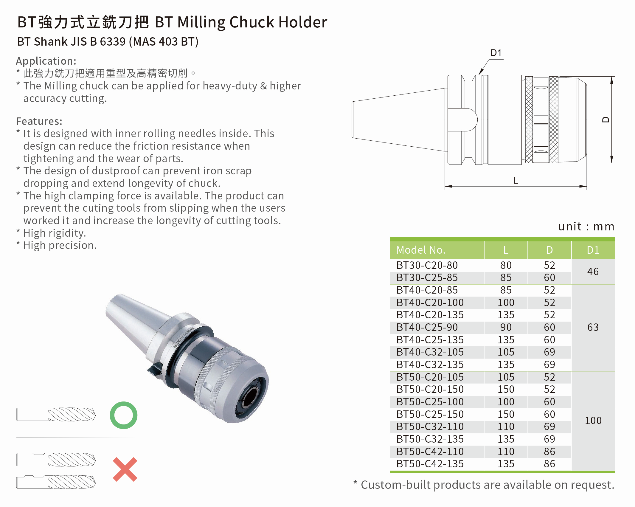 BT SC Milling Chuck Holder - Strong type End mill chuck , C spring ...