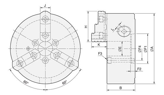 3-jaw strong scroll chuck A1 direct mounting, 2-piece jaws
